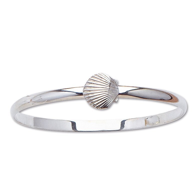 Sterling silver medium scallop shell bangle bracelet