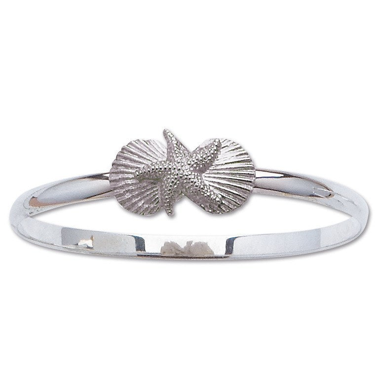 Sterling silver starfish and shell bangle bracelet