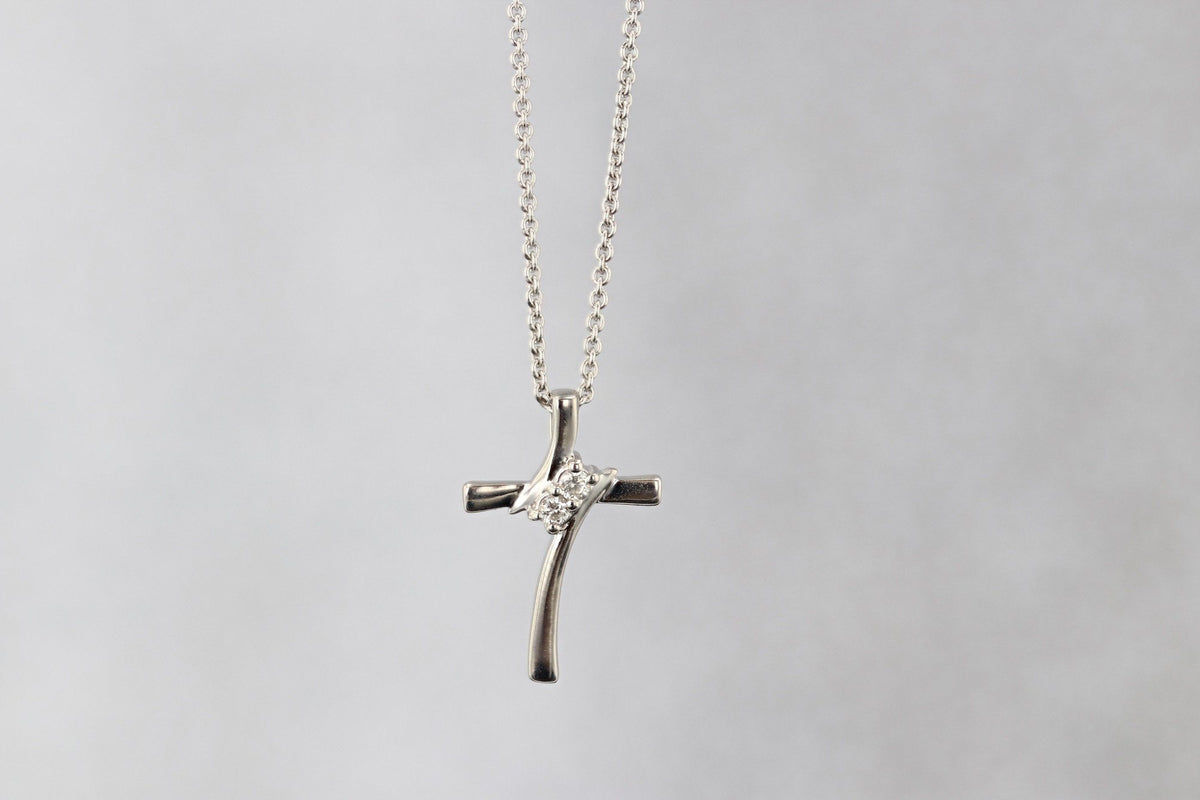 Sterling Silver Twogether Two-Stone Diamond Cross Necklace