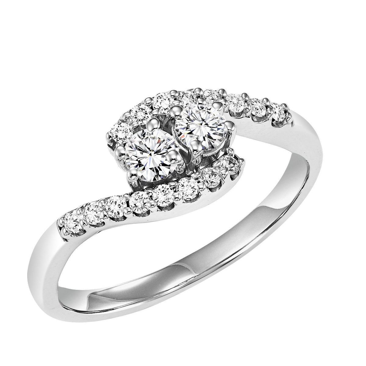 Twogether 1/2ct 2-Stone Plus Curved Bypass Diamond Ring
