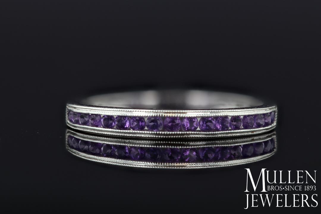 Amethyst Channel Set Birthstone Ring 10K White Gold