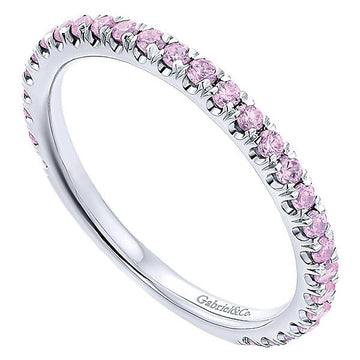 Created Pink Tourmaline Birthstone Stackable Ring 14K White Gold ...